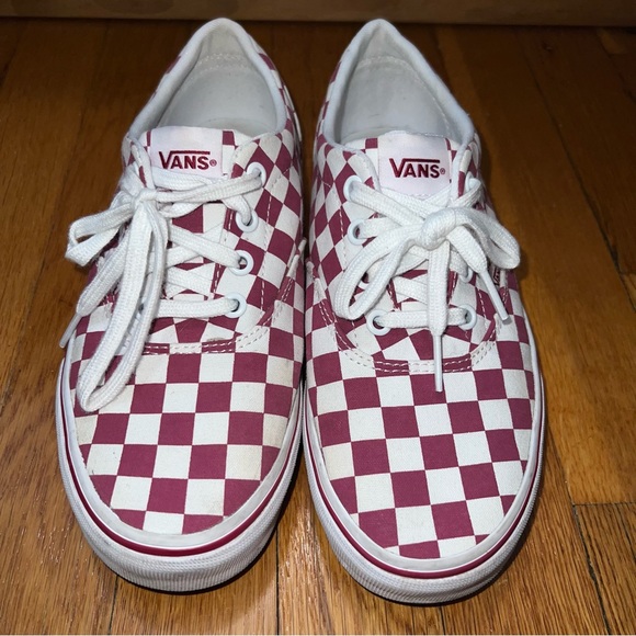 Vans | Shoes | Vans Checkered White Burgundy Lace Up Sneakers Excellent ...